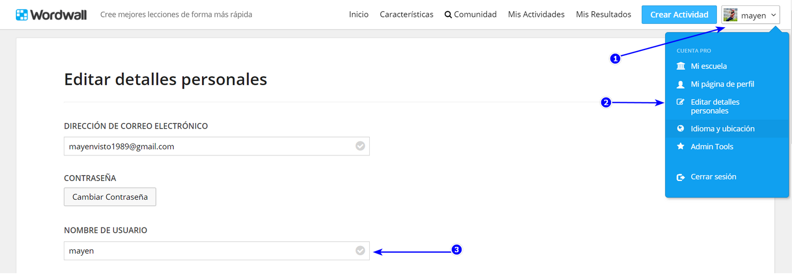 ¿Cómo cambiar el nombre de usuario? – Wordwall