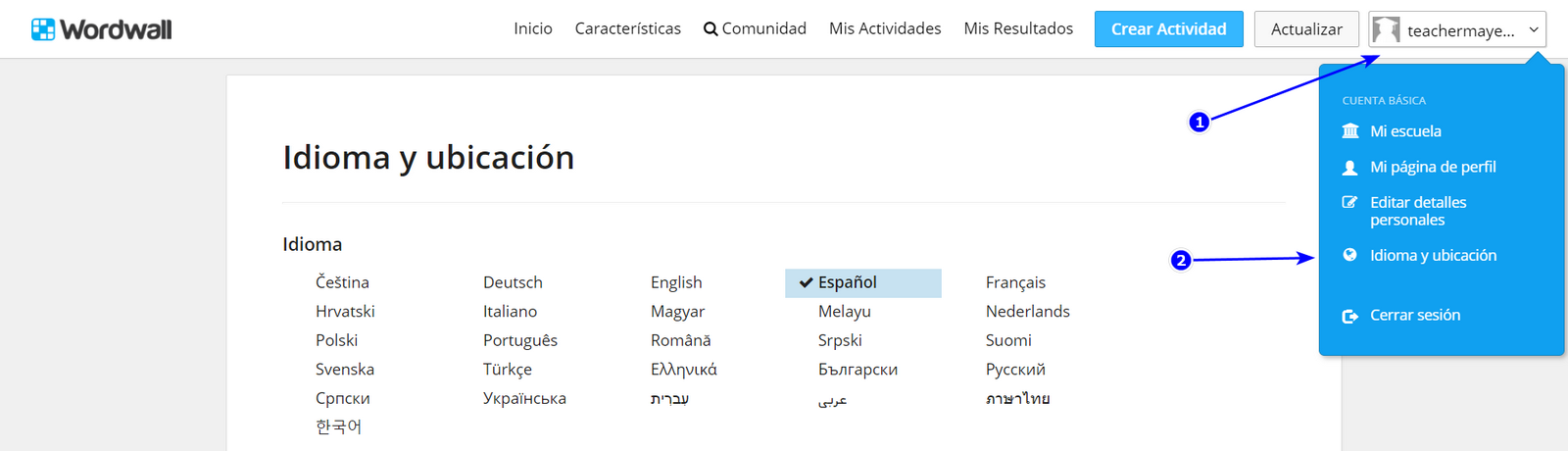 ¿Cómo cambiar de idioma? – Wordwall