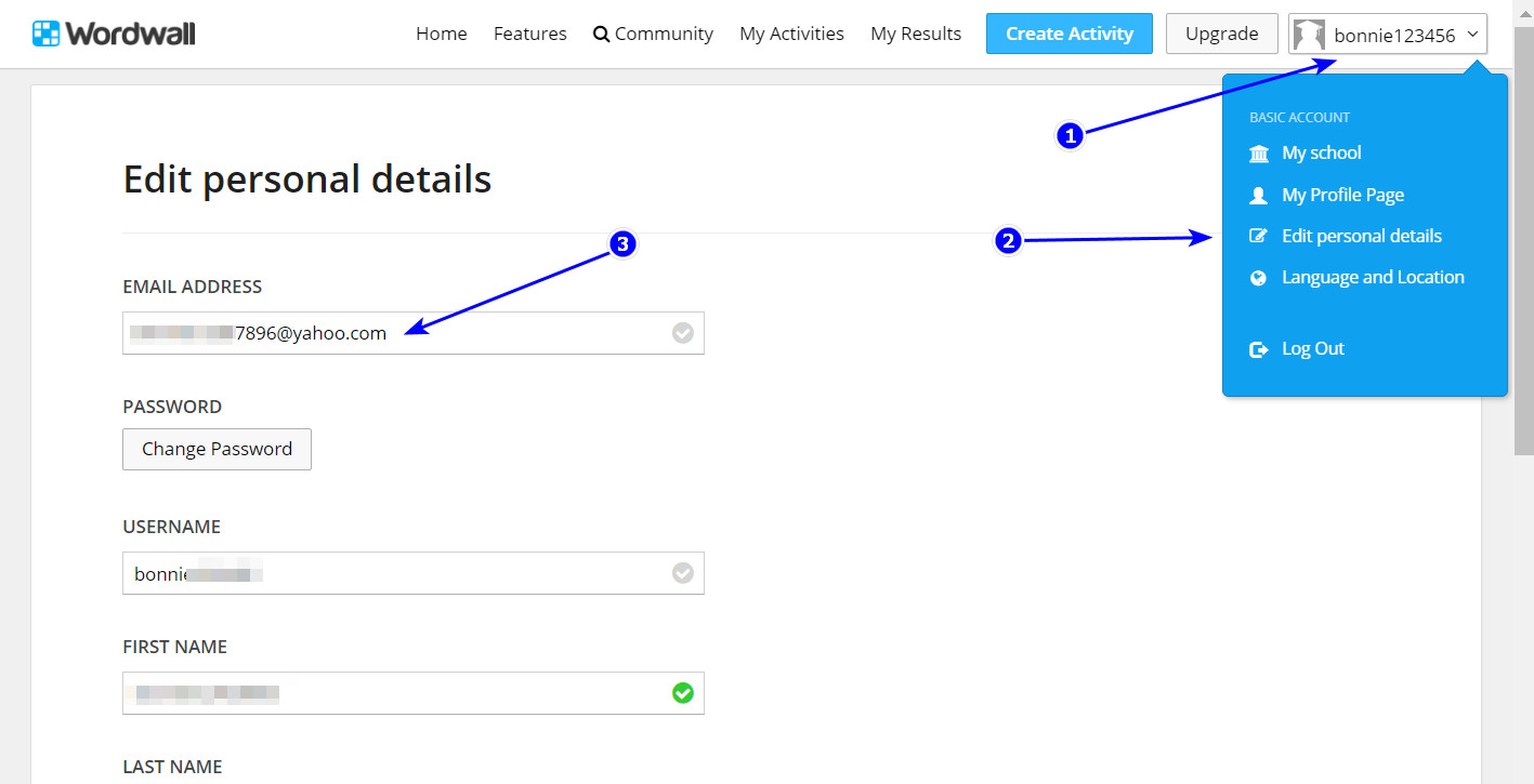 How To Edit Update Email Address Wordwall